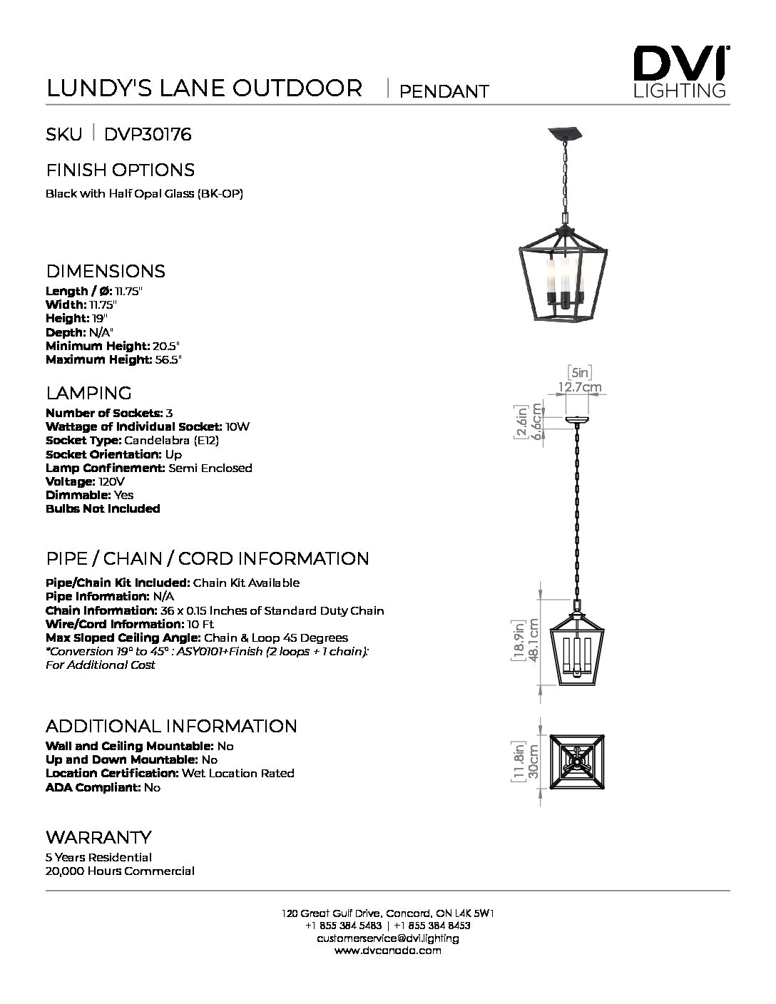 Lundy's Lane Outdoor 3 Light Pendant | DVI Lighting | Canada's Leading ...