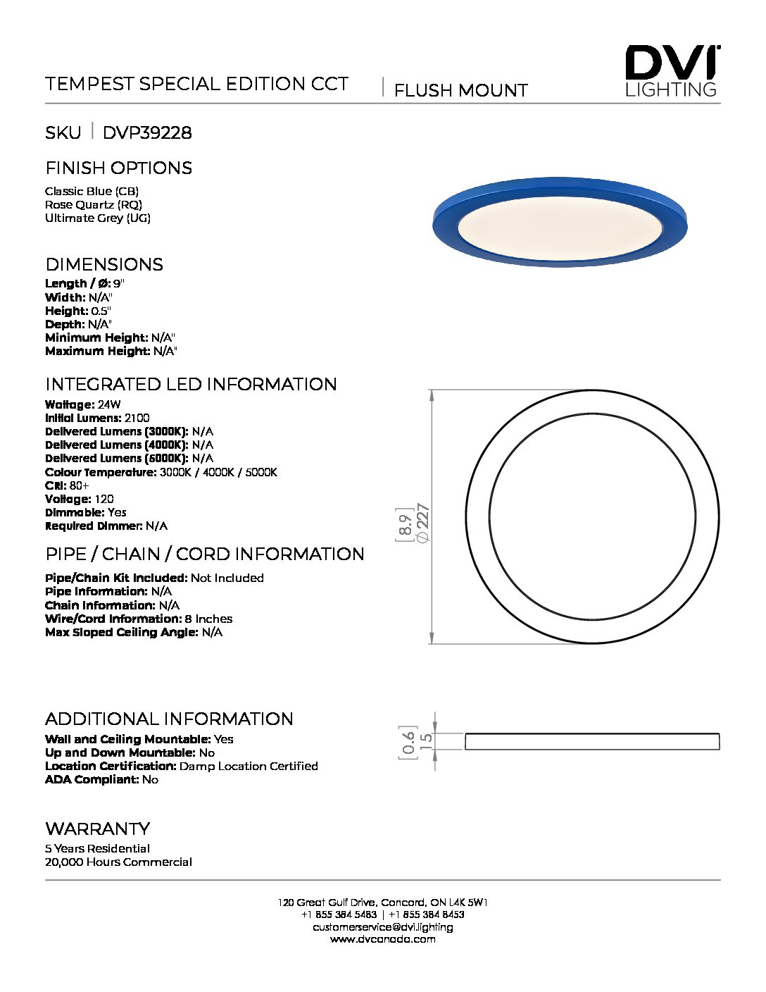 Tempest Special Edition CCT 9 Inch Flush Mount | DVI Lighting