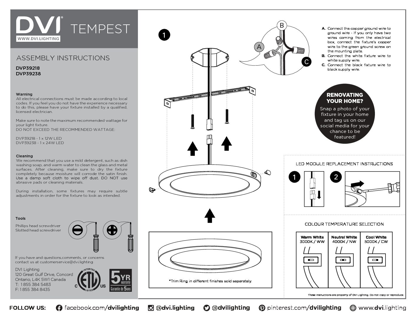 Tempest Special Edition CCT 12" Flush Mount | DVI Lighting | Canada's ...