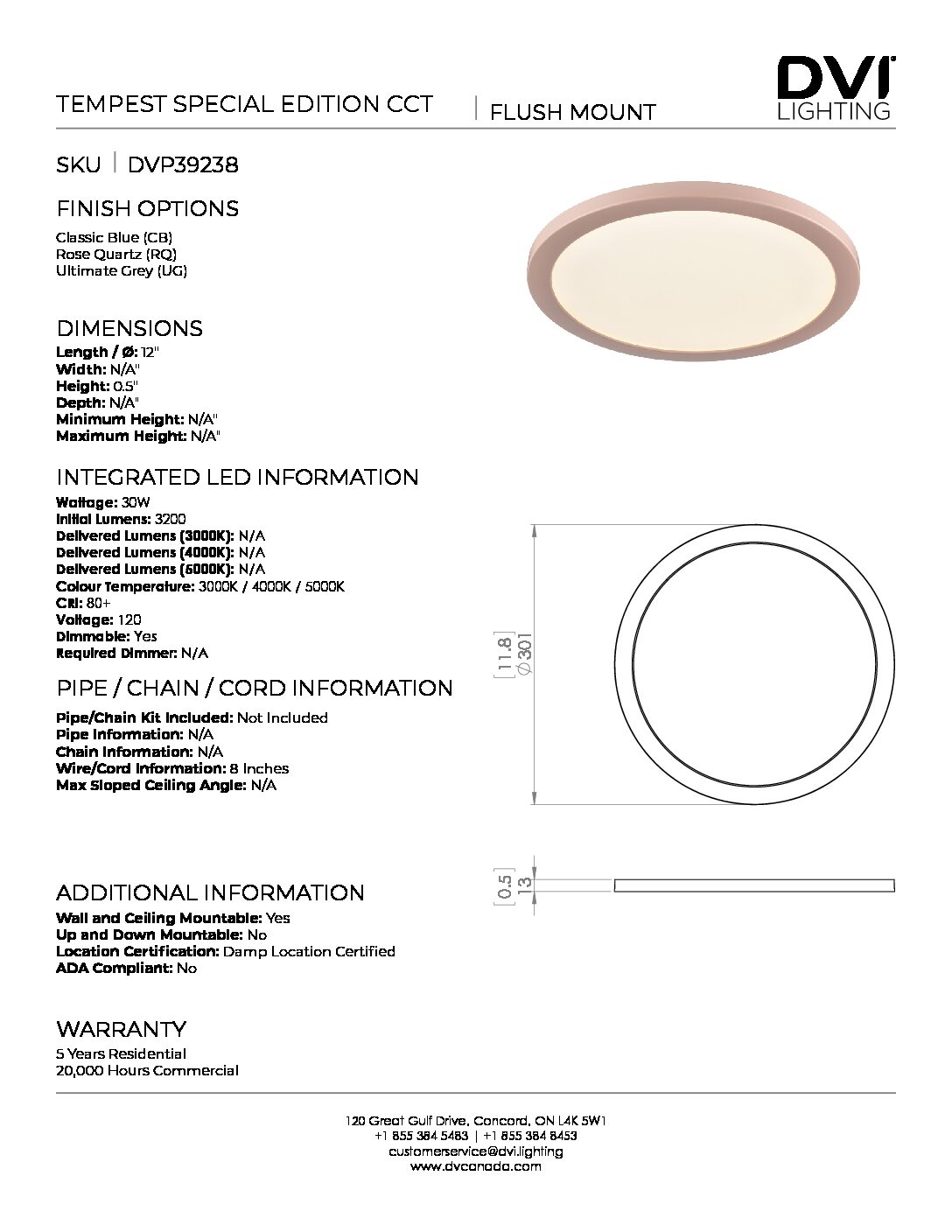 Tempest Special Edition CCT 12" Flush Mount | DVI Lighting | Canada's ...