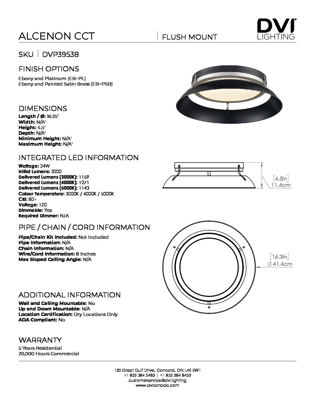 Alcenon CCT 16.25 Inch Flush Mount | DVI Lighting