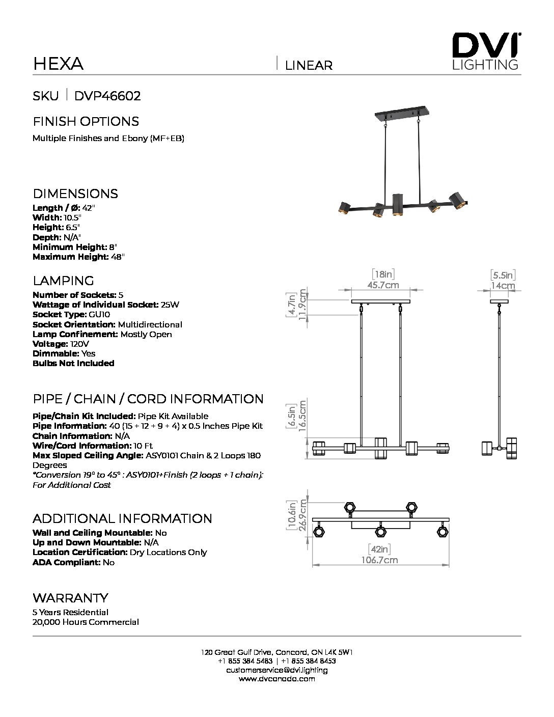 Hexa 5 Light Linear | DVI Lighting